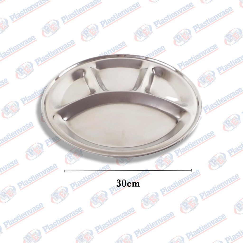 BANDEJA INOX REDONDO 29CM C/4DIVISIONES 555 BD-30R (CJA X 60UND) - Plastienvase