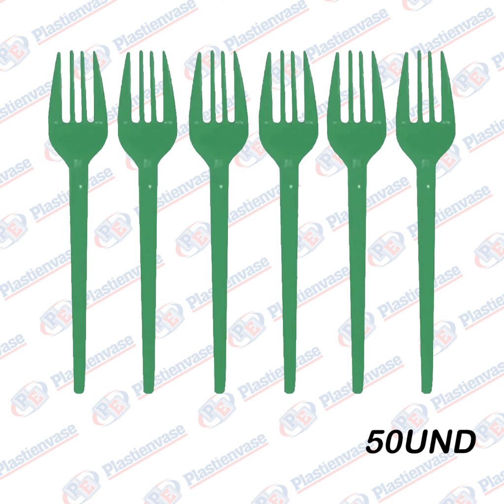 TENEDOR VERDE FORFEST (50UN) - Plastienvase