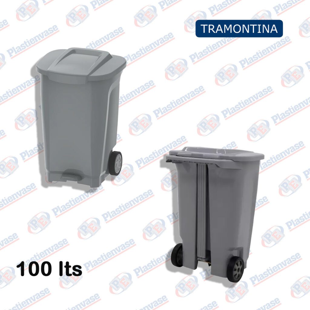 BASURERO PEDAL 100LTS C/RUEDITA GRIS TRAMONTINA - Plastienvase