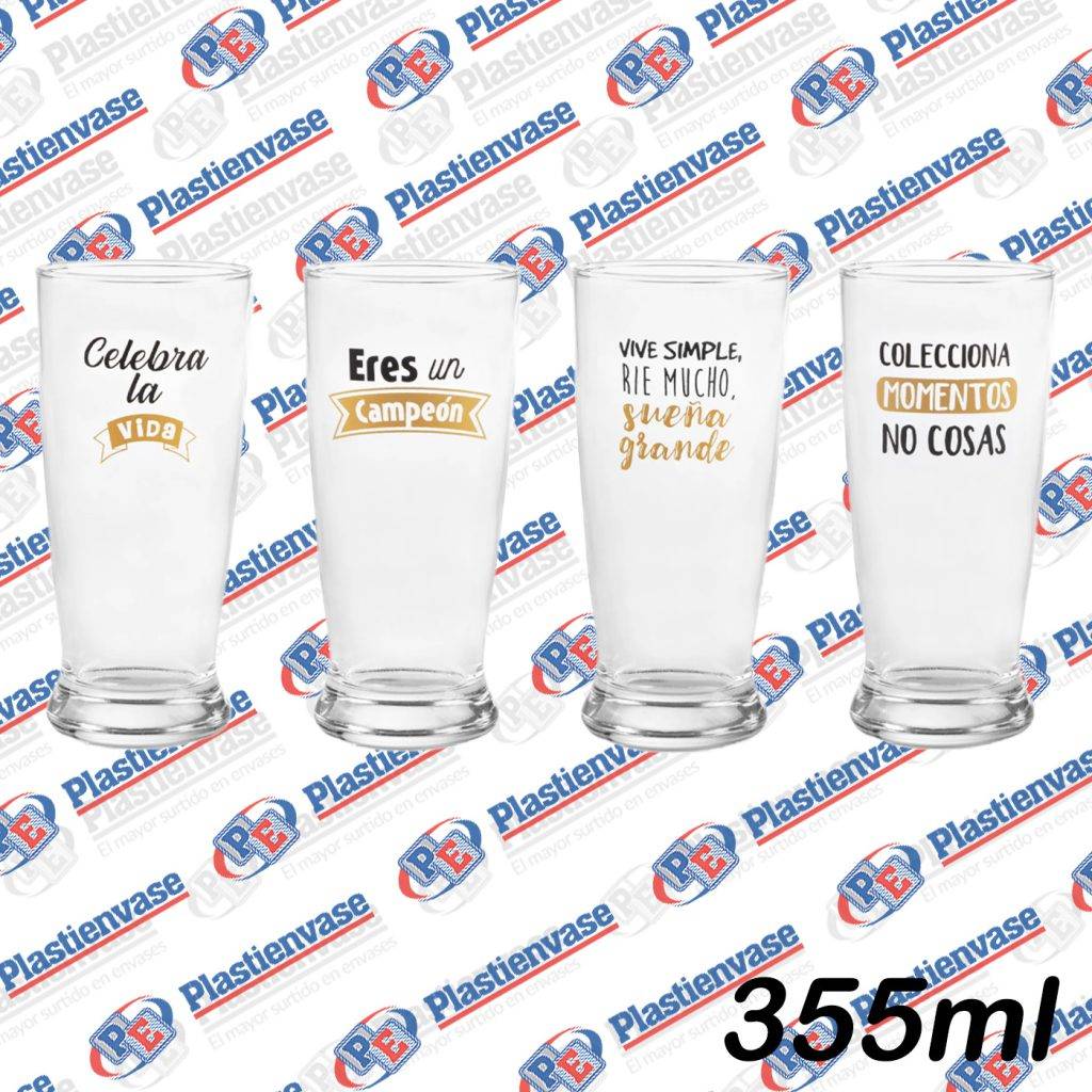 JGO VASO CERVECERO C/FRASES LIBBEY 355ML (4PCS) - Plastienvase
