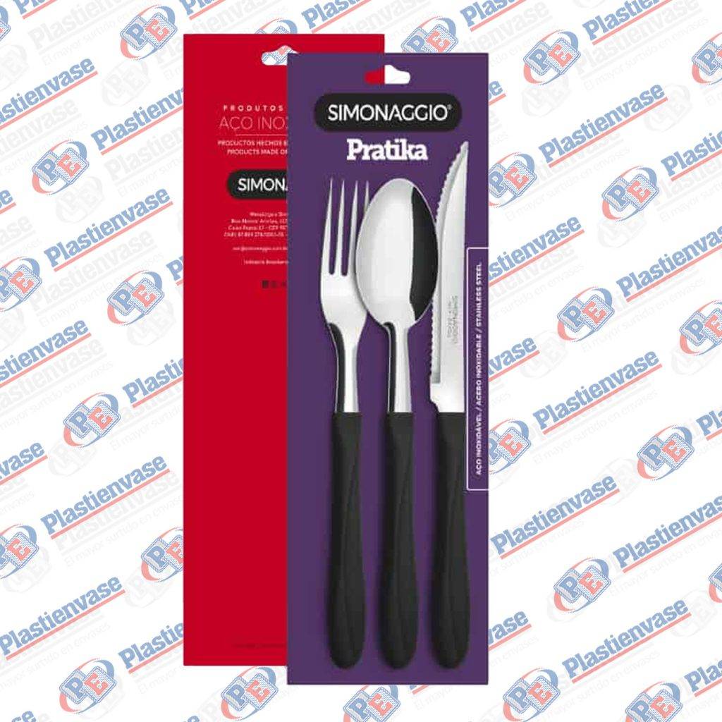 JGO CUBIERTOS SIMONAGGIO 3PC NEGRO - Plastienvase