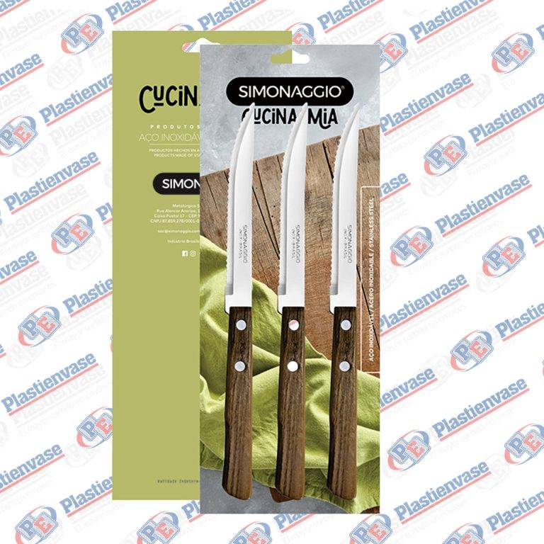 CUCHILLO SIMONAGGIO MANGO MADERA 3 UND. - Plastienvase