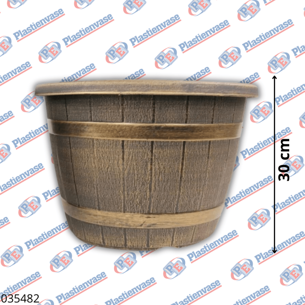 MACETA C/BASE DISEÑO BARRIL 30CM (7102) - Plastienvase