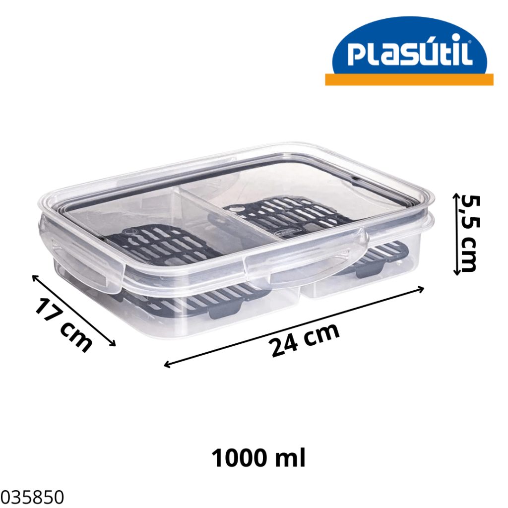 TAPPER RECTANGULAR C/2 DIVISORIAS 1LT PLASUTIL 14345 - Plastienvase