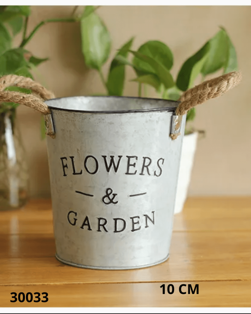 BALDE LATA C/CORDON 10 CM BLANCO FLOWERS GQ-811-15 - Plastienvase